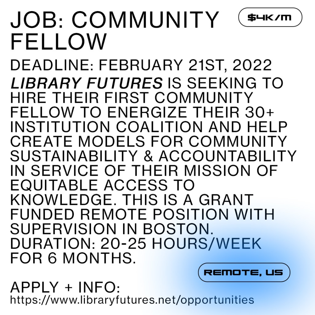 Community Fellow | Library Futures – Opportunity Listings Resource
